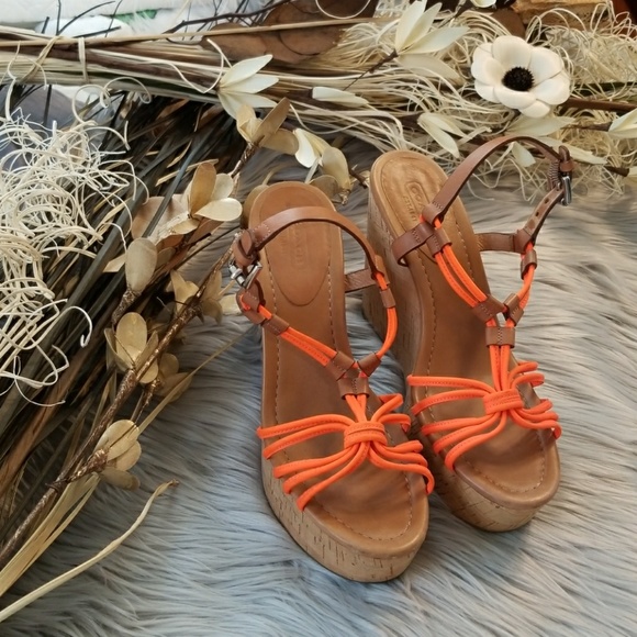 Coach | Shoes | Coach Orange Wedge Sandals | Poshmark